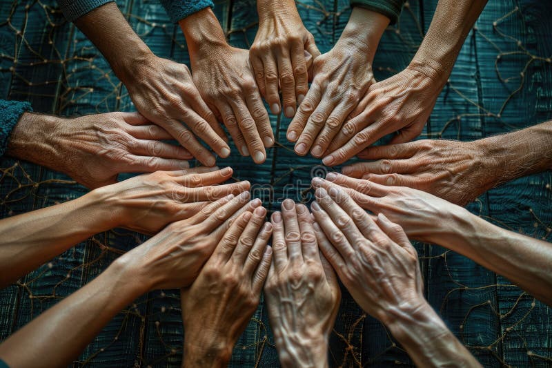 Many Hands United in a Circle of Support and Unity Stock Illustration ...