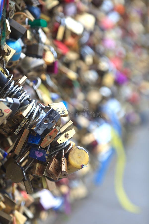 Many Hanging Locks of Different Shapes Stock Photo - Image of link ...