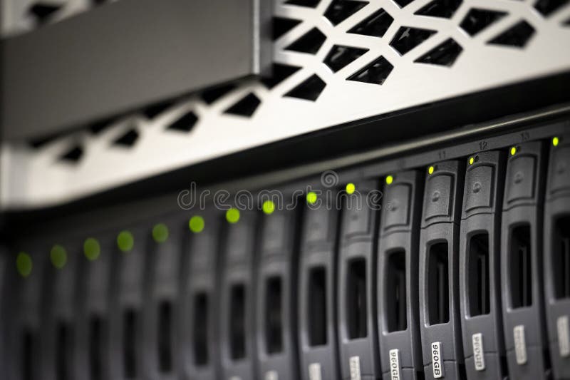 Many Hard Disk Slots Filled with Ssd Disks from a Network Storage Stock ...