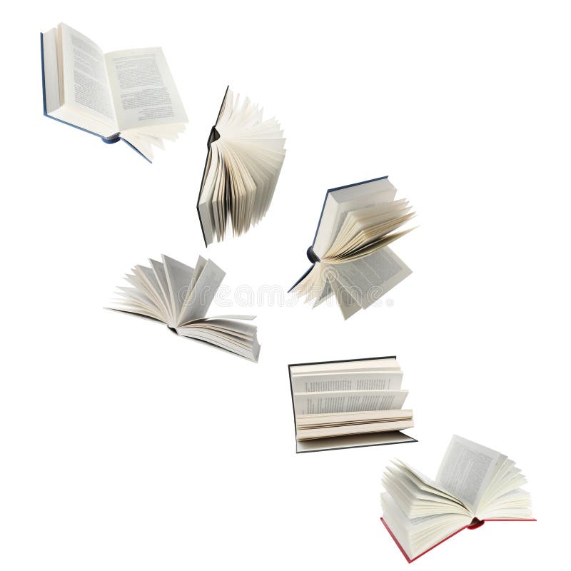 Many Hardcover Books Flying on White Background Stock Photo - Image of ...