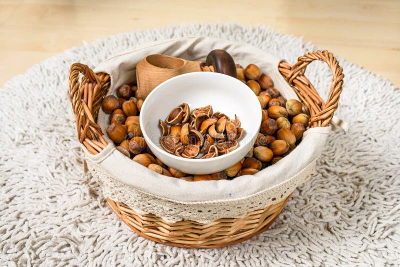 Many hazel nuts basket stock photo. Image of group, natural - 60194556