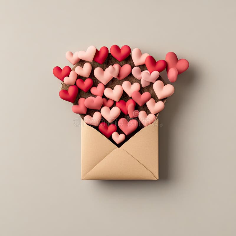 Many Hearts Overflowing from an Envelope. Valentine S Day Concept Stock ...