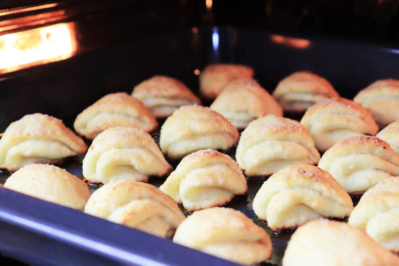 Many Homemade Cookies Lying on Baking Sheet in the Oven Stock Photo ...