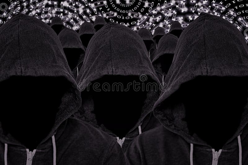Many Hooded Faceless Computer Hackers with Binary Code Stock Image ...