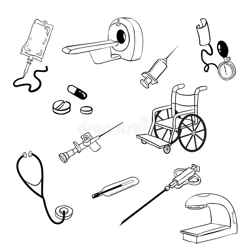 Many Hospital Objects for Treatment Stock Vector - Illustration of ...