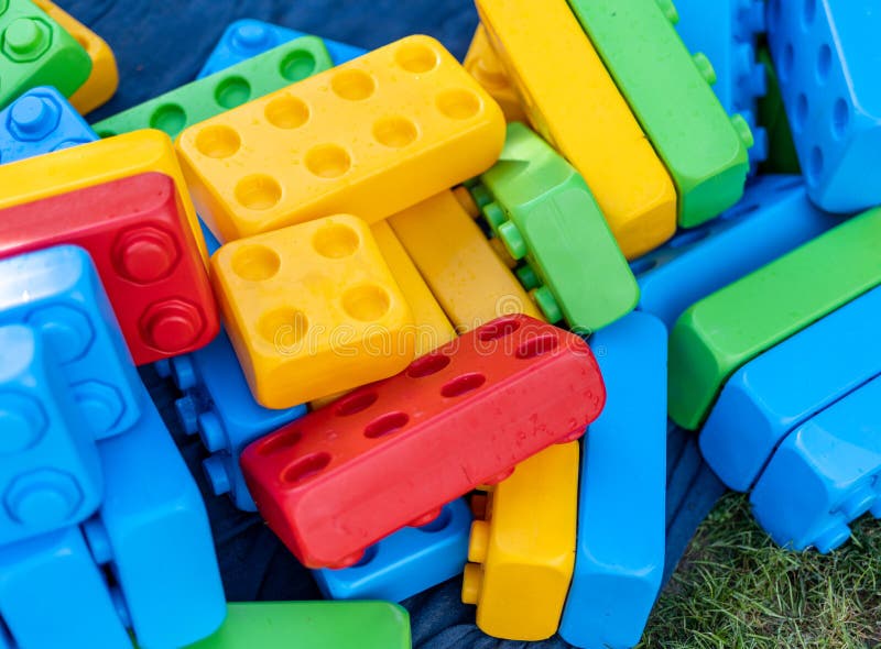 Many Huge Colorful Toy Bricks in Heap Stock Image - Image of childhood ...
