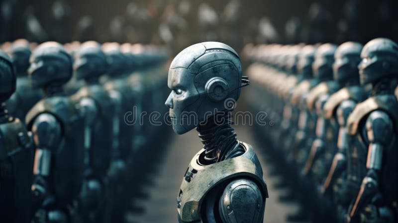 Many Humanoid Robots. Artificial Intelligence Concept. Illustration. Al ...