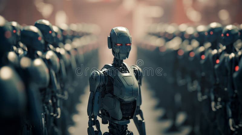 Many Humanoid Robots. Artificial Intelligence Concept. Illustration. Al ...