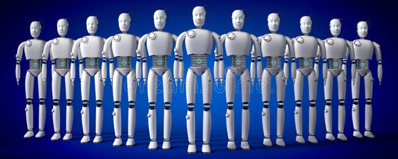 Many humanoid robots stock illustration. Illustration of render - 390838021