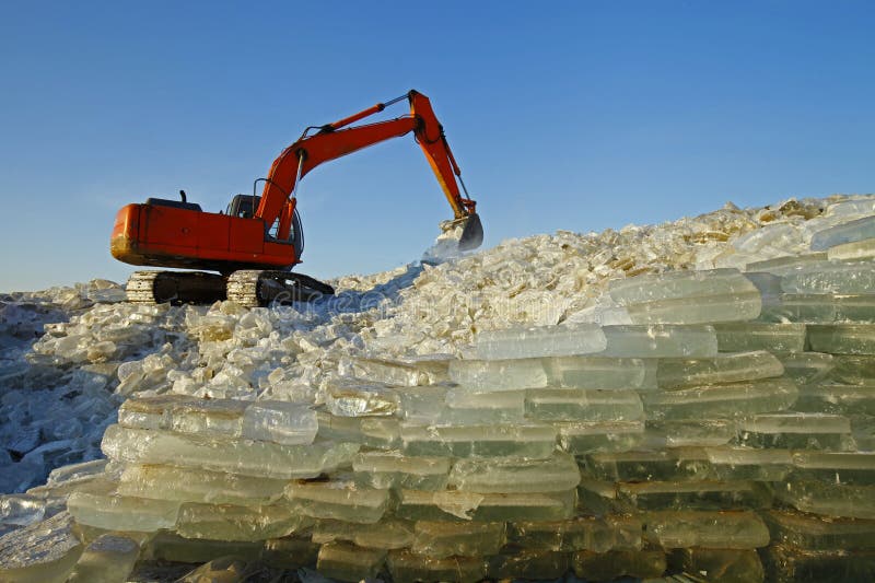 Many Ice Together, Ditching Machine is Working Stock Photo - Image of ...