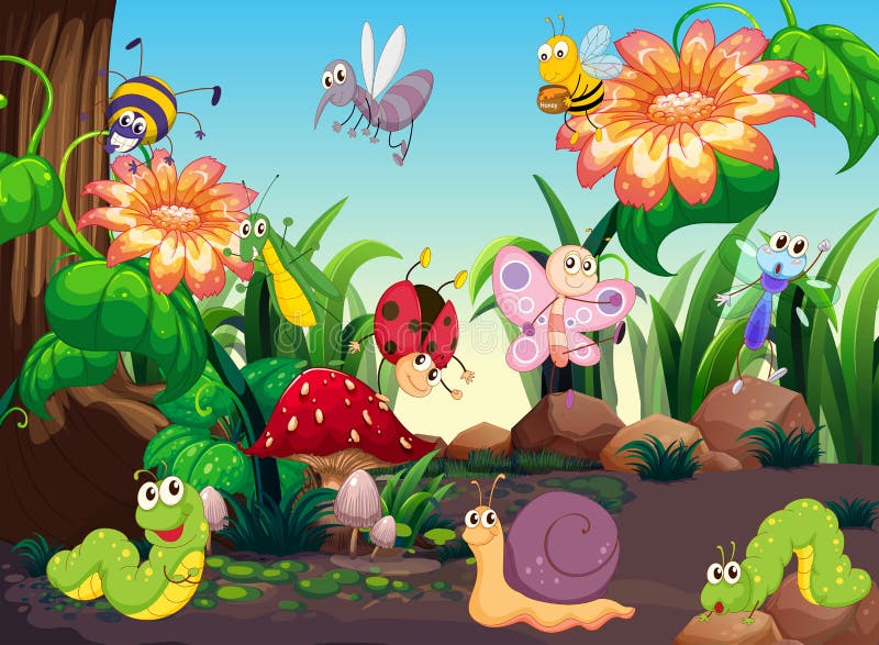 Many insects in the garden stock vector. Illustration of mammal - 76863723