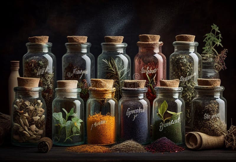 Many Jars with Different Herbs and Spices. AI Generated Stock ...