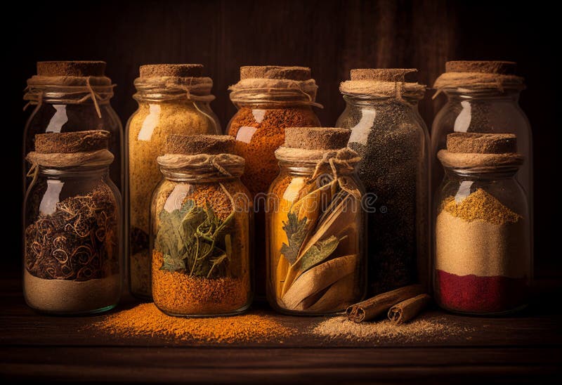 Many Jars with Different Herbs and Spices. AI Generated Stock ...