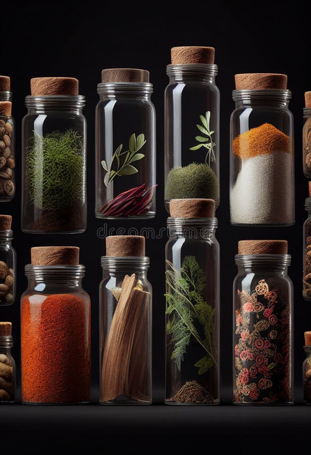 Many Jars with Different Herbs and Spices. AI Generated Stock ...