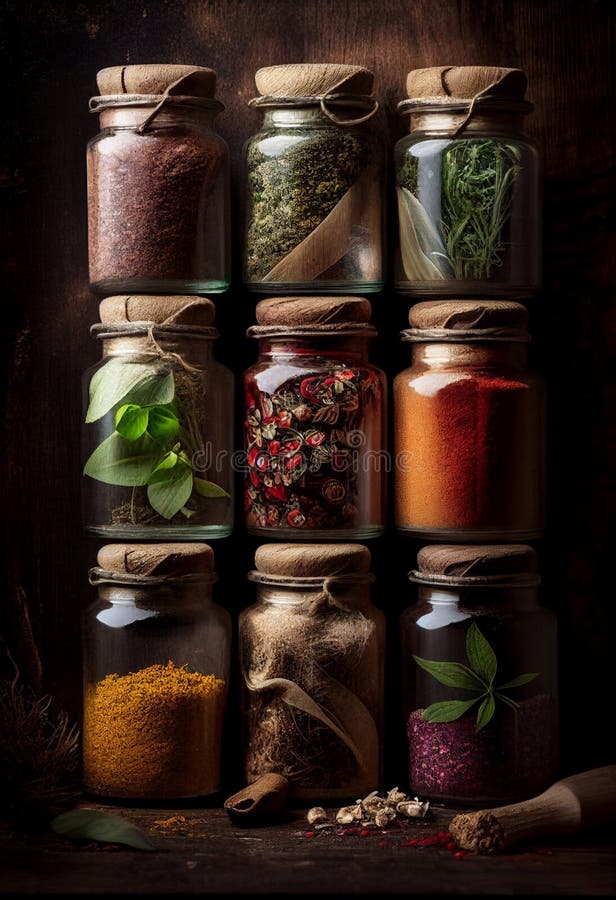 Many Jars with Different Herbs and Spices. AI Generated Stock ...