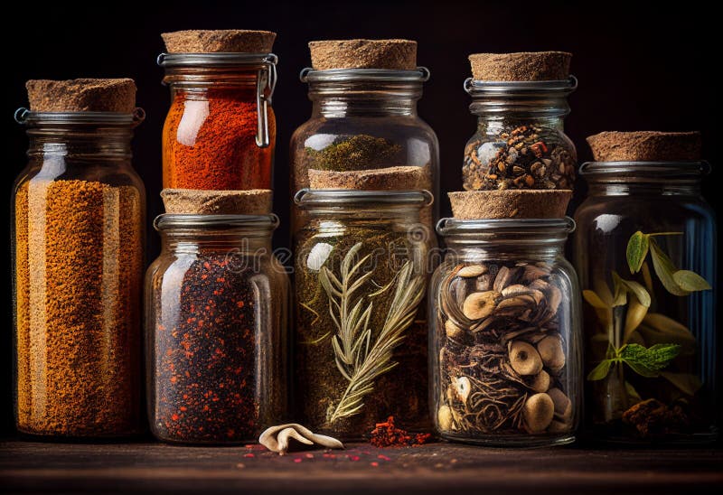 Many Jars with Different Herbs and Spices. AI Generated Stock ...