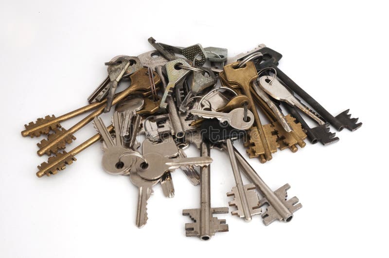 Many keys isolate on white stock image. Image of bronze - 17187531