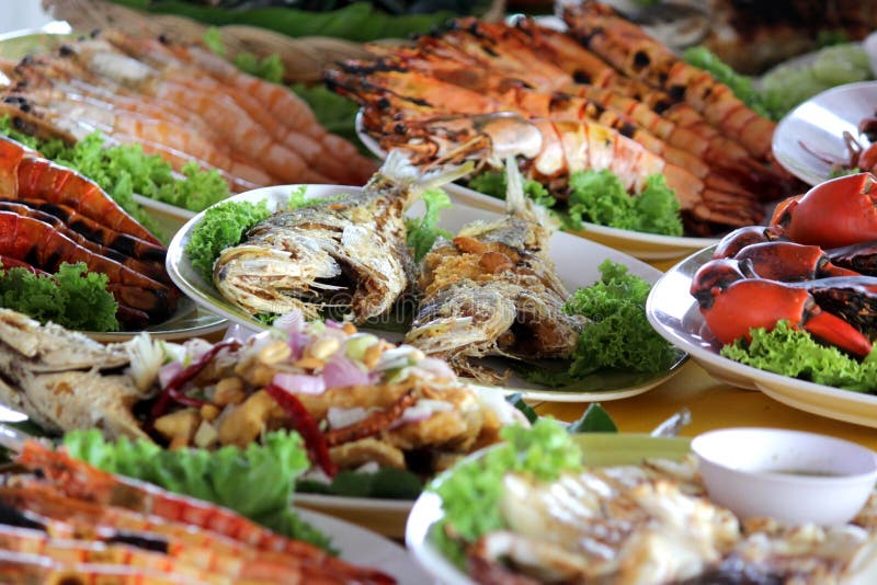 Many Kind of Sea Food on Dining Table Stock Image - Image of roast ...