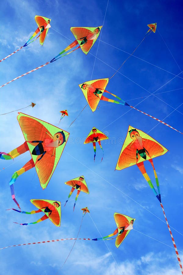 Many kites on the blue sky stock photo. Image of windy - 19814366