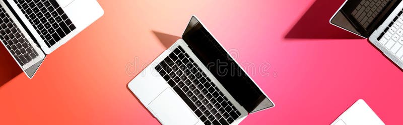 Many Laptop Computers with Shadow Stock Photo - Image of remote, home ...