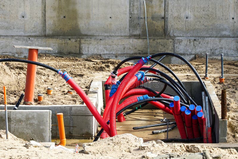 An Assembly of Many Electrical Power Cables at the Construction Site of ...