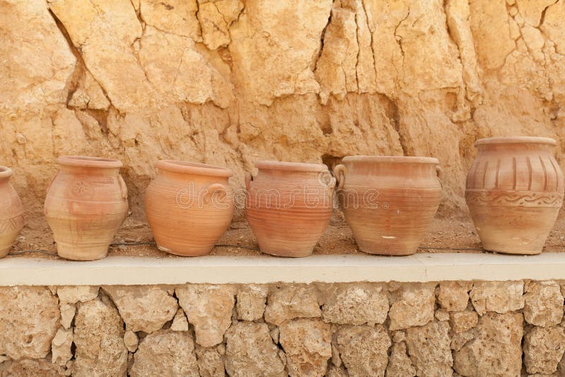 Many Large Clay Pots Standing in a Row Stock Image - Image of object ...