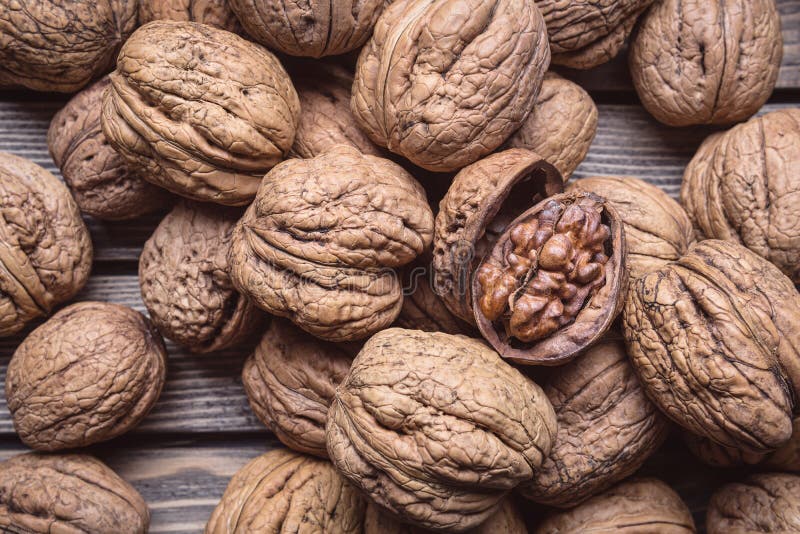 Many large walnuts. stock photo. Image of food, overhead - 83996110