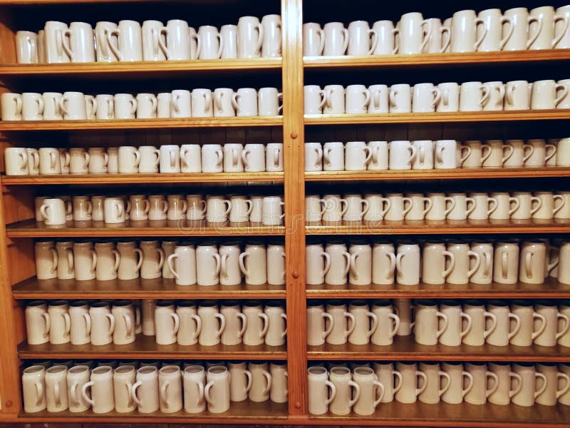 Many Large White Beer Cups Stand on a Shelf Stock Photo - Image of ...