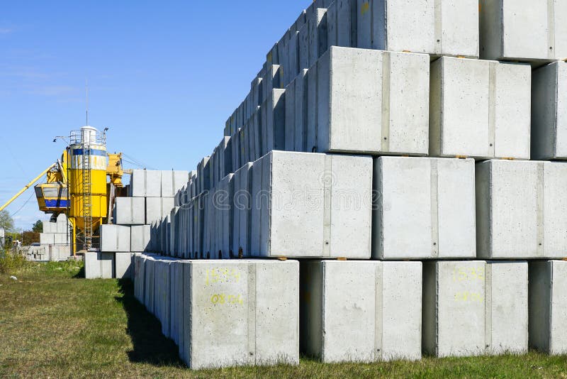 Many Large White Concrete Cube Shaped Blocks in the Factory Yard Stock ...