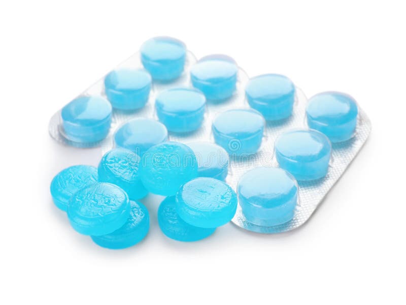 Many Light Blue Cough Drops on White Background Stock Image - Image of ...