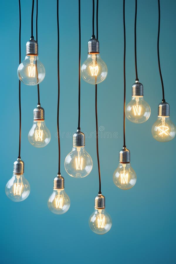 Many Light Bulbs on a Blue Background. Selective Focus Stock Image ...