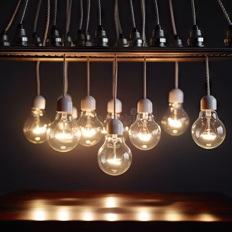 Many Light Bulbs are Suspended from the Ceiling in this Photo Stock ...