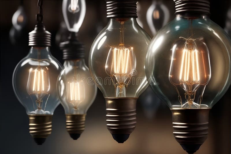 Many Light Bulbs Turning on. Shallow Depth of View. Generative AI Stock ...