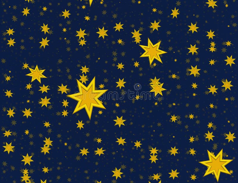 Many Light Yellow Flying Stars On A Blue Backgrounds Stock Illustration ...