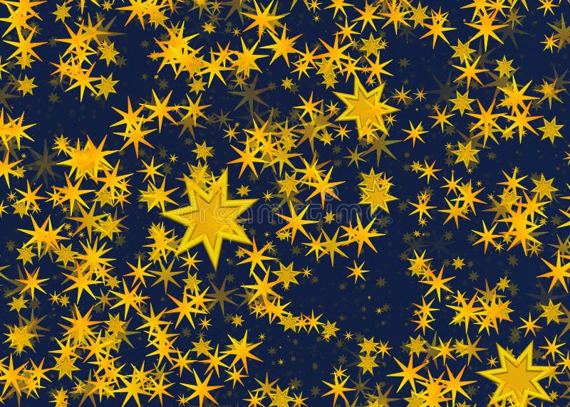 Many Light Yellow Flying Stars on a Blue Backgrounds Stock Illustration ...
