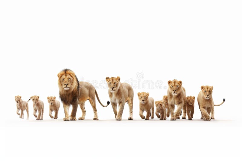 Many Lions Including Their Cubs are Walking Together on a White ...