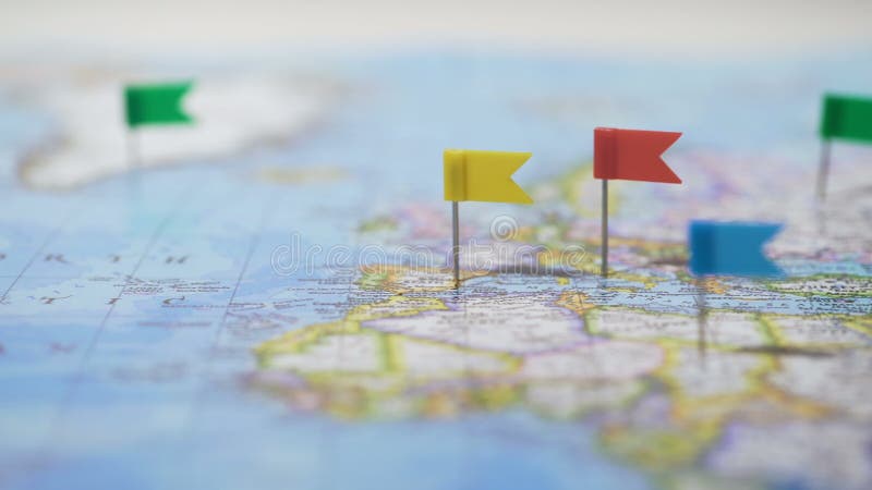 Many Locations Marked With Pins On World Map Global Communication
