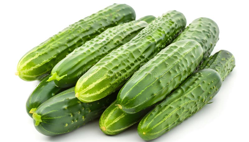 Many Long Fresh Cucumbers Isolated on White Stock Image - Image of diet ...