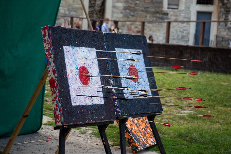 Many Medieval Arrows Hit the Target Stock Photo - Image of bulls ...