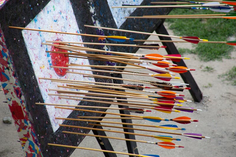 Many Medieval Arrows Hit the Target Stock Image - Image of archery ...