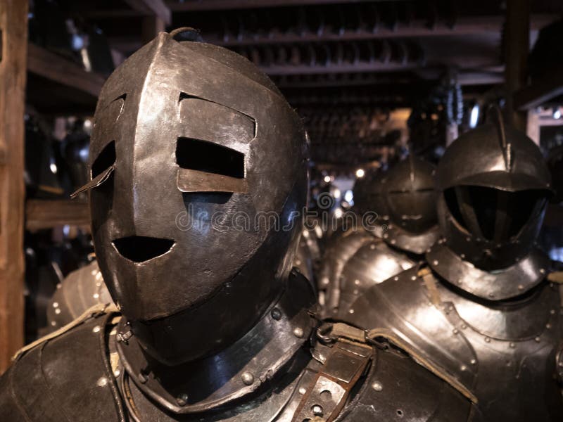 Many Medieval Iron Metal Helm Armor Stock Image - Image of iron, macro ...