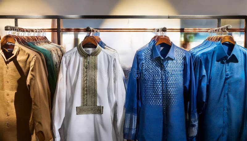 Many Men S Shirts on Hanger in Clothing Store Stock Illustration ...