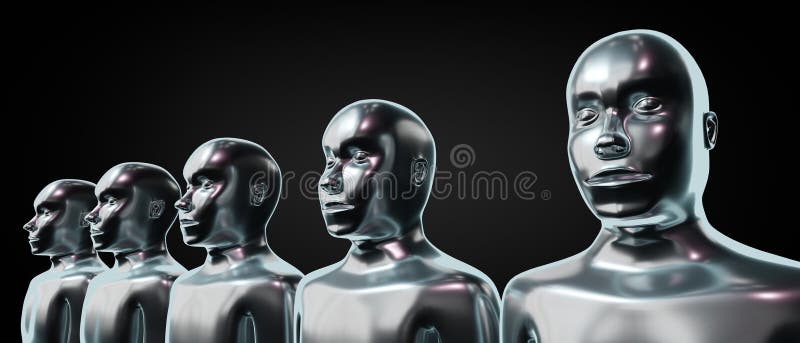 Many Metallic Head Shapes - 3D Illustration Stock Illustration ...