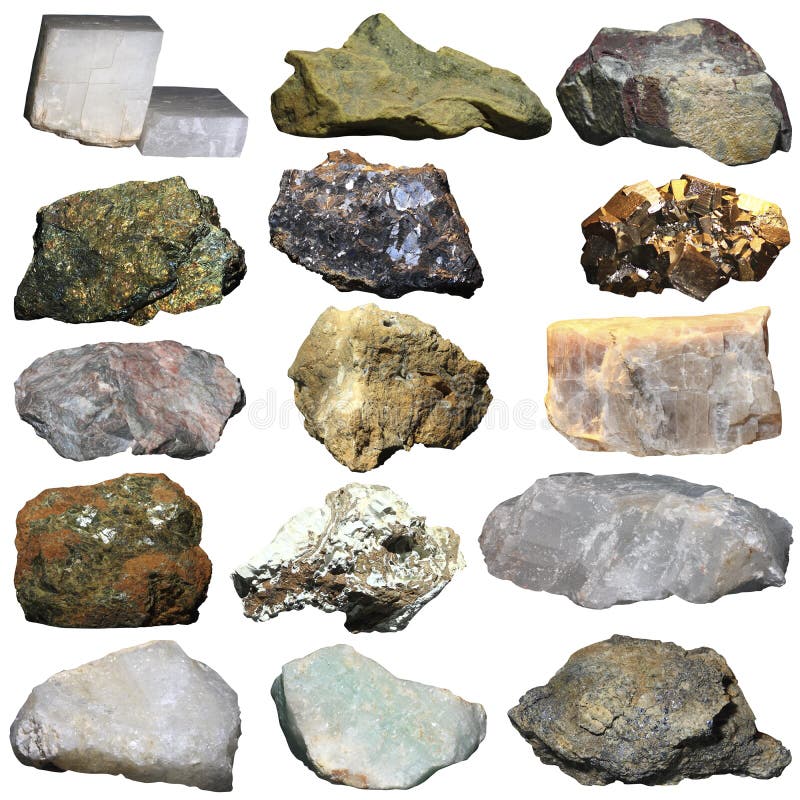 Set from Raw Minerals and Ores with Names Isolated Stock Image - Image ...