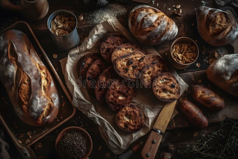 Many Mixed Breads and Rolls Shot from Above. Neural Network AI ...