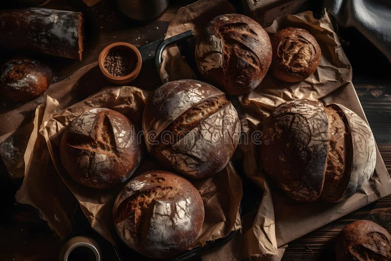 Many Mixed Breads and Rolls Shot from Above. Neural Network AI ...