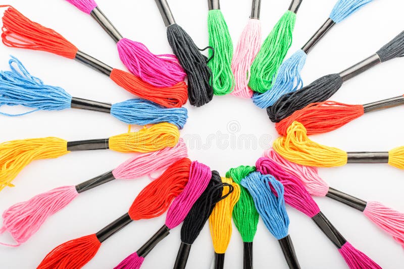 Many Mixed Vivid Colored Sewing Threads for Embroidery Displayed in a ...