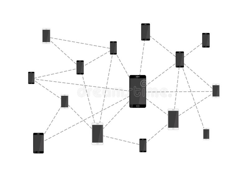 Many Mobile Phones Connected in Network on White Stock Vector ...