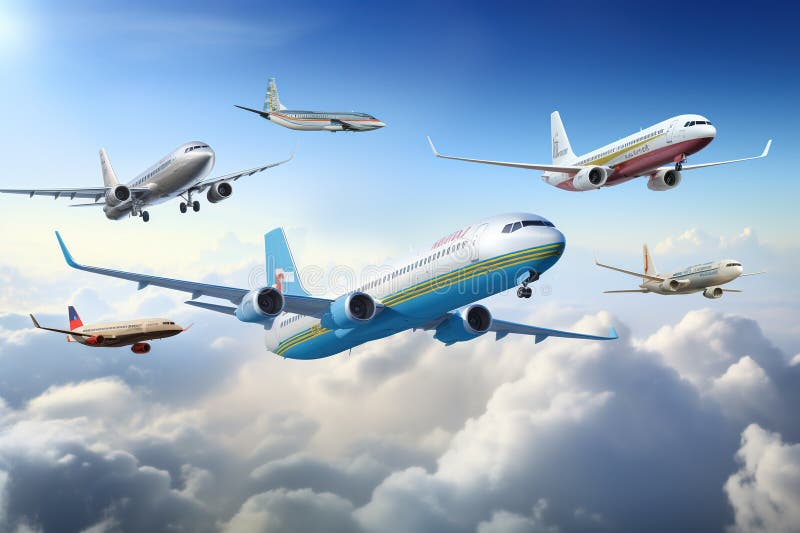 Many Modern Airplane Models. Generative AI Stock Illustration ...