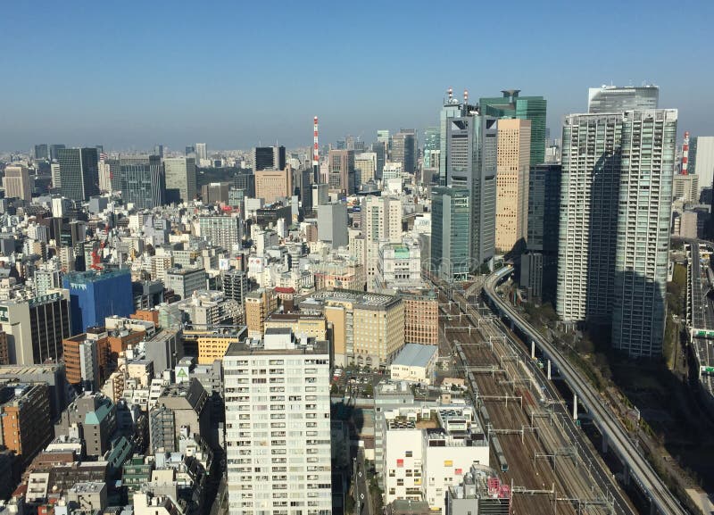 Many Modern Buildings with the Rail Tracks in Tokyo, Japan Editorial ...
